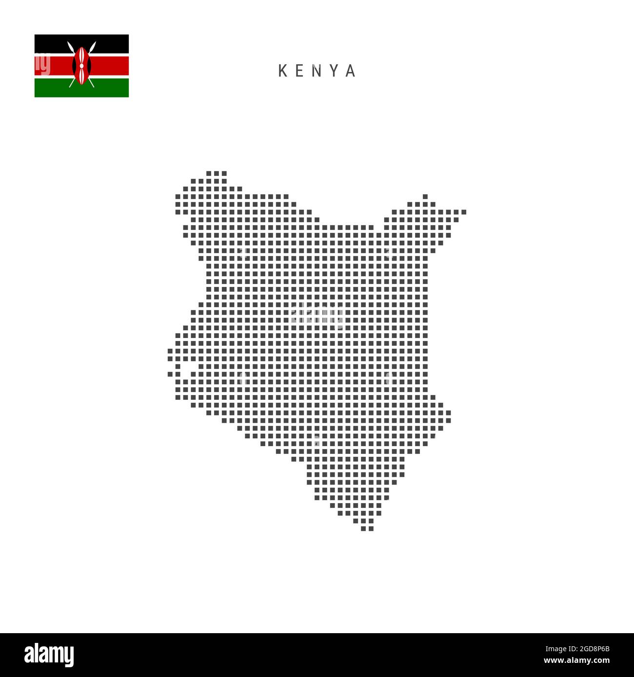 Square dots pattern map of Kenya. Kenyan dotted pixel map with national ...
