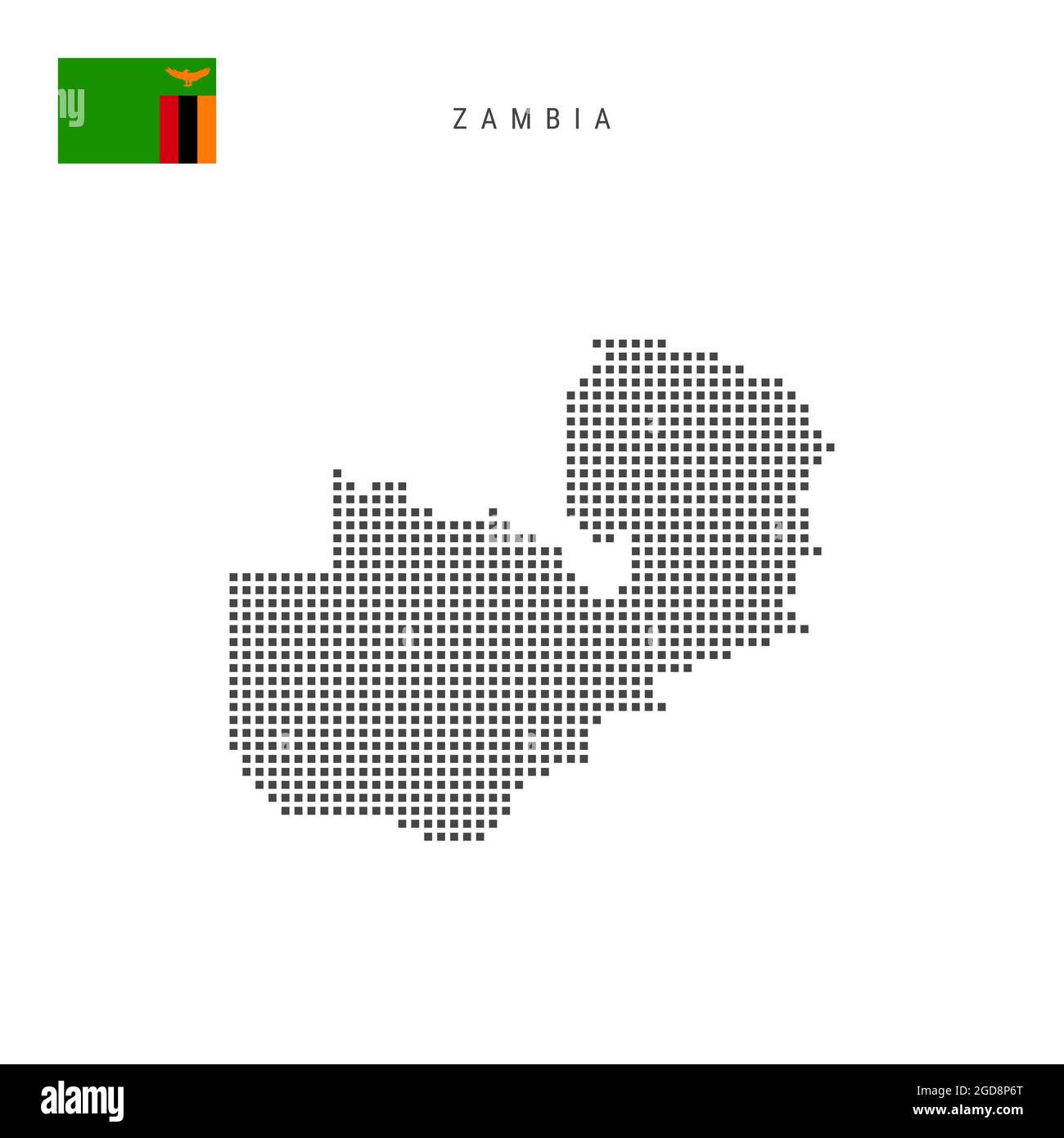 Square dots pattern map of Zambia. Zambian dotted pixel map with national flag isolated on white ...