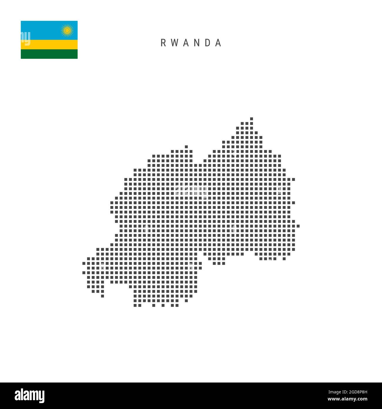 Square dots pattern map of Rwanda. Rwandan dotted pixel map with ...