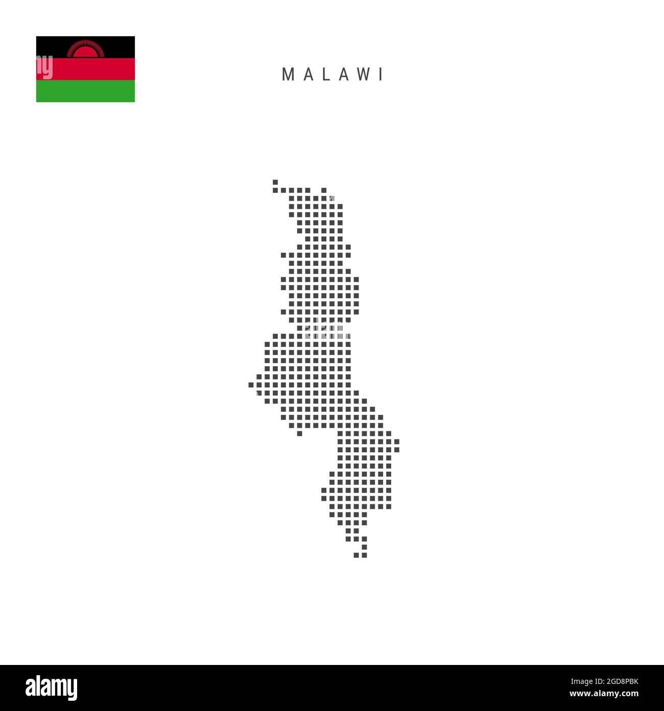 Square dots pattern map of Malawi. Malawian dotted pixel map with ...