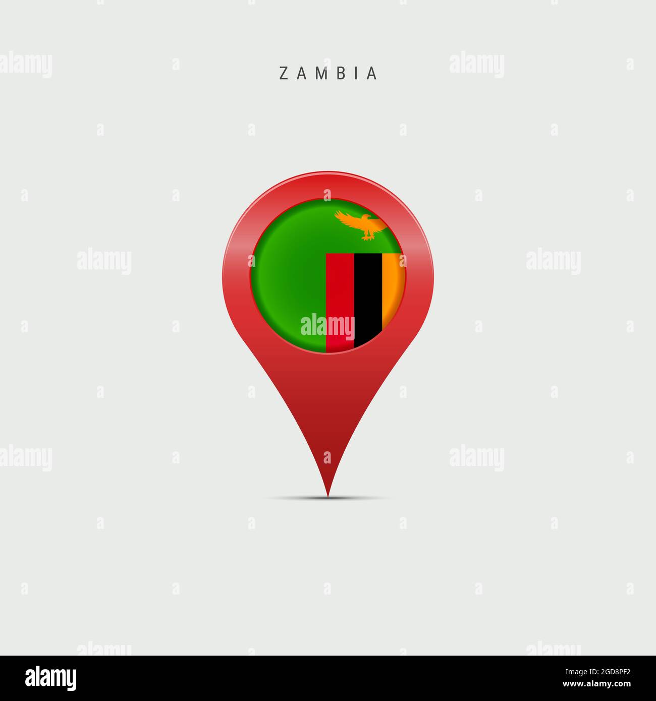 Teardrop map marker with flag of Zambia. Zambian flag inserted in the location map pin. 3D ...