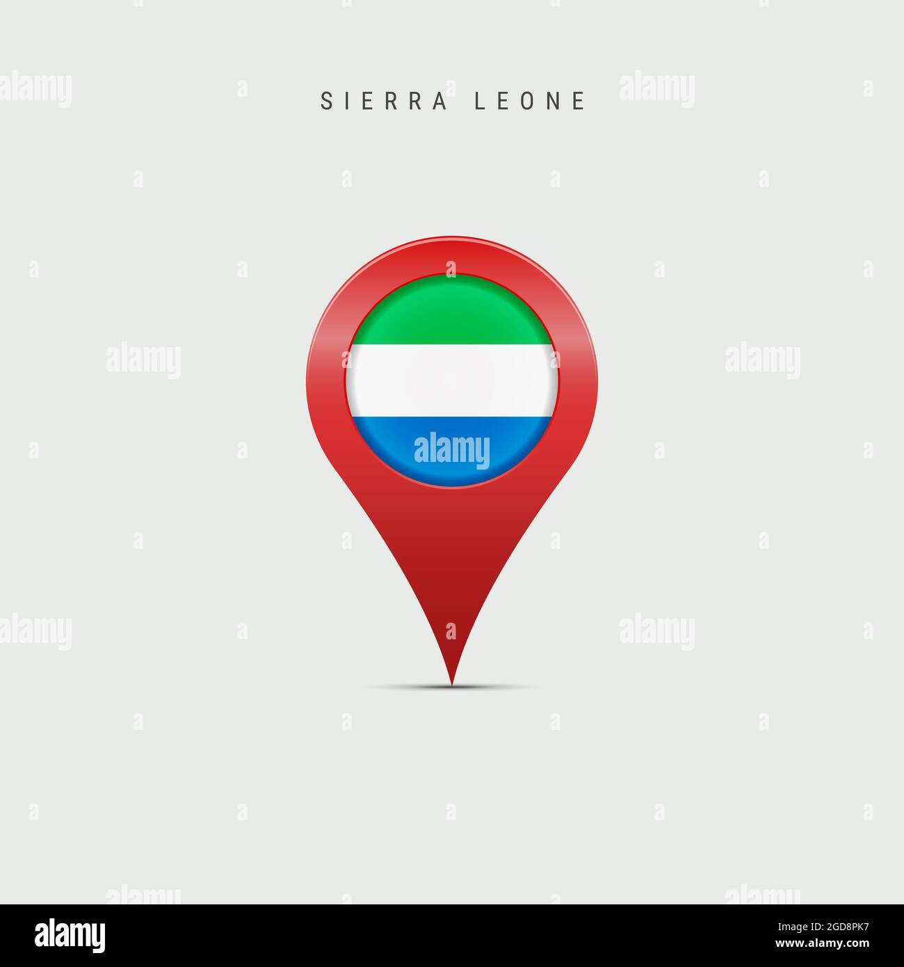 Teardrop map marker with flag of Sierra Leone. Salone flag inserted in the location map pin. 3D ...