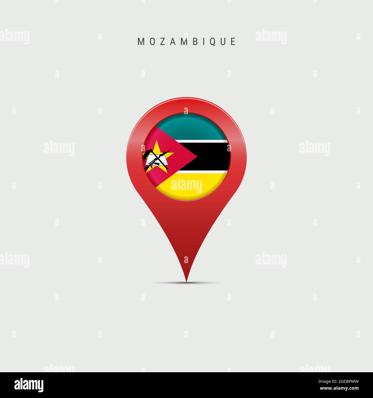 Teardrop map marker with flag of Mozambique. Mozambican flag inserted ...