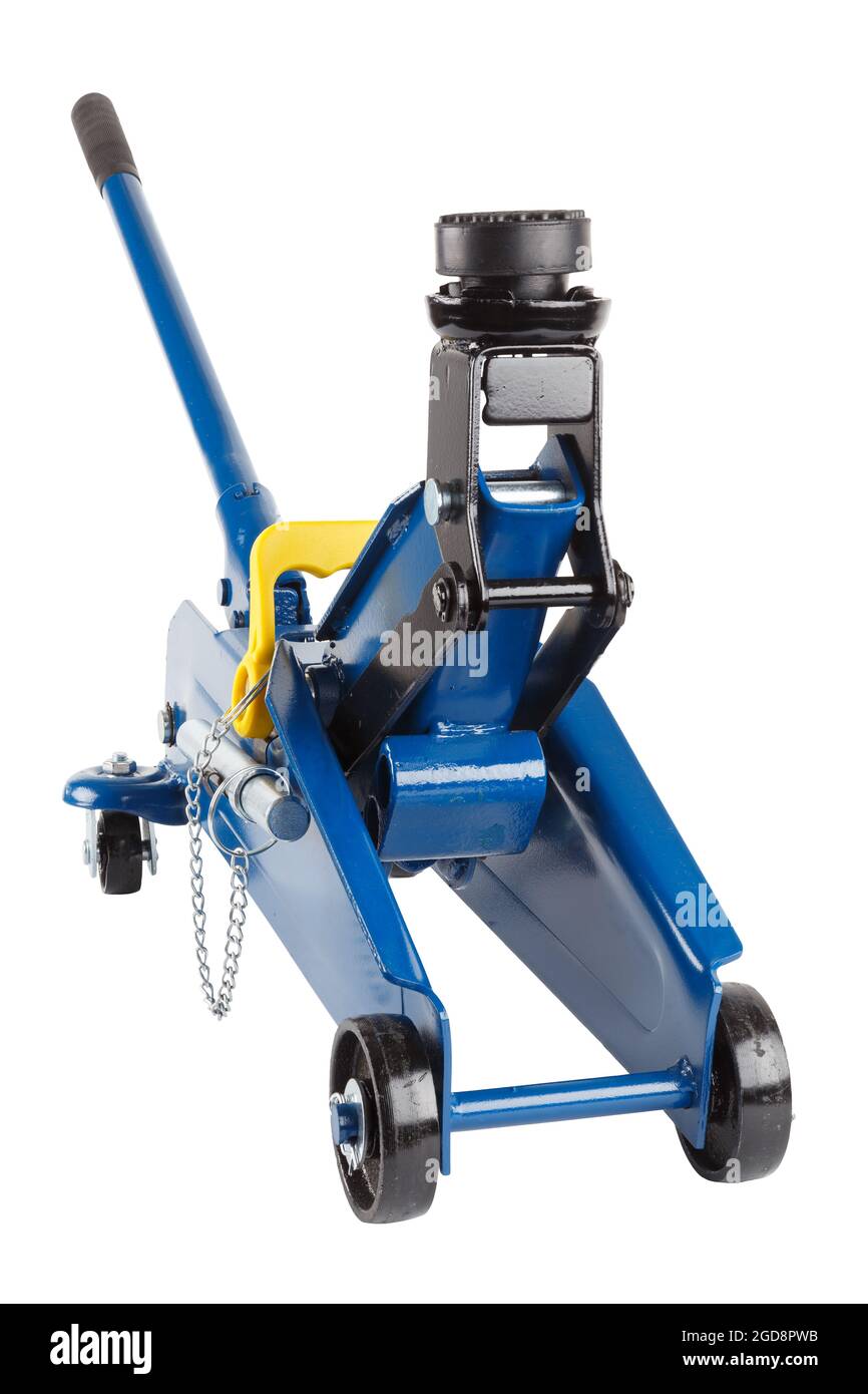 blue hydraulic car jack isolated on white background, 2 ton capacity ...