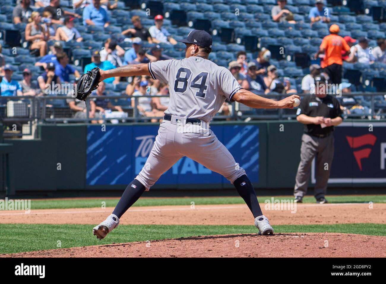 Kansas City, USA. August 11 2021: New York pitcher Albert Abreu (84 ...