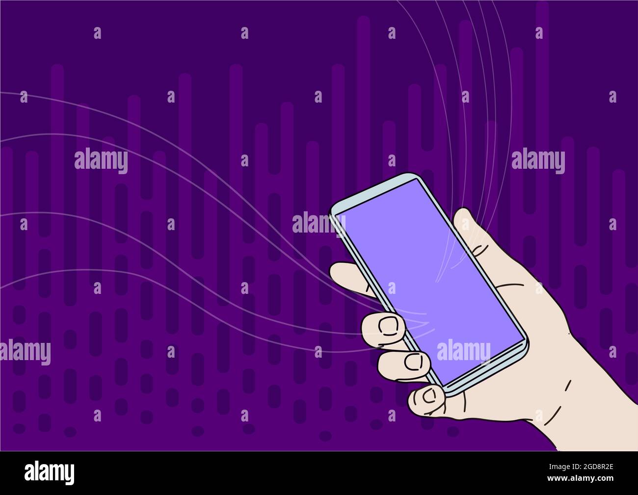 Hand Drawing Holding Mobile Device With Blank Screen Showing New ...