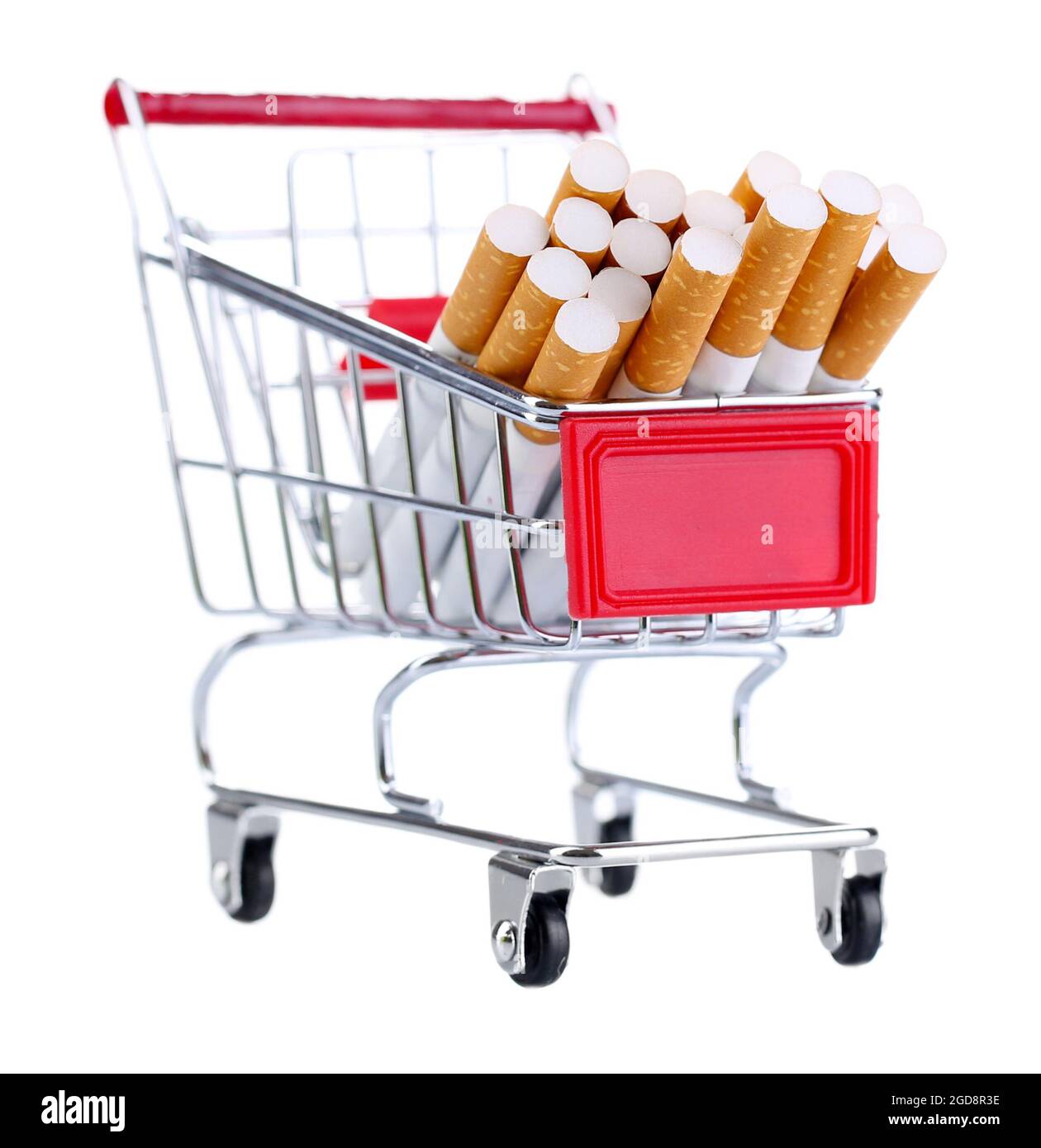 Cigarettes in shopping cart isolated on white Stock Photo - Alamy