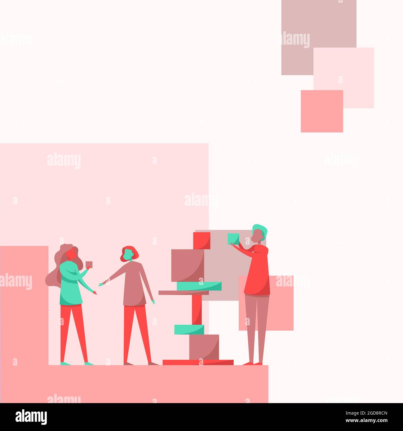 Three Colleagues Drawing Standing Helping Each Other With Building ...