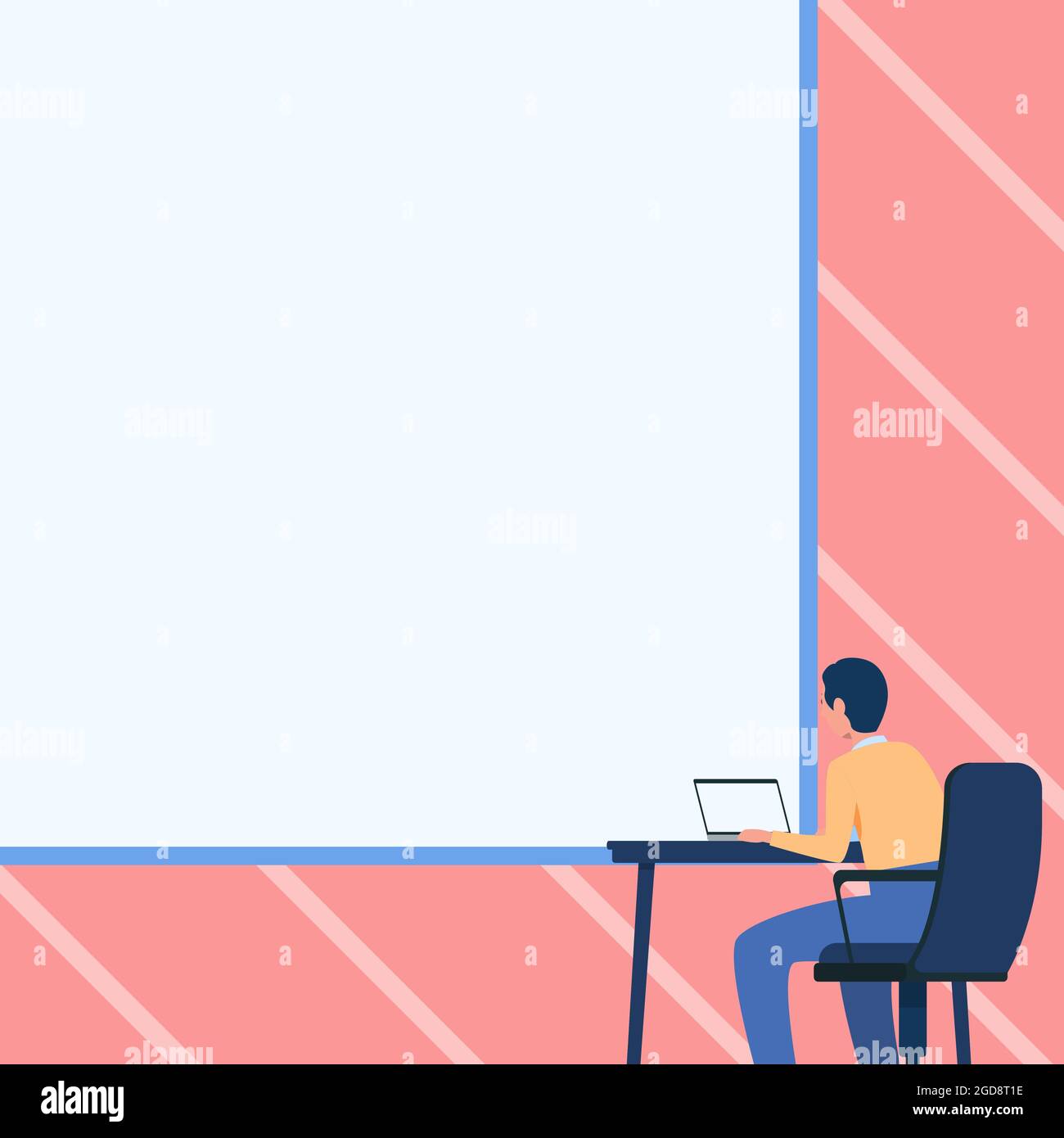 Man Drawing Sitting On Armchair Using Laptop Placed On Table With Large ...