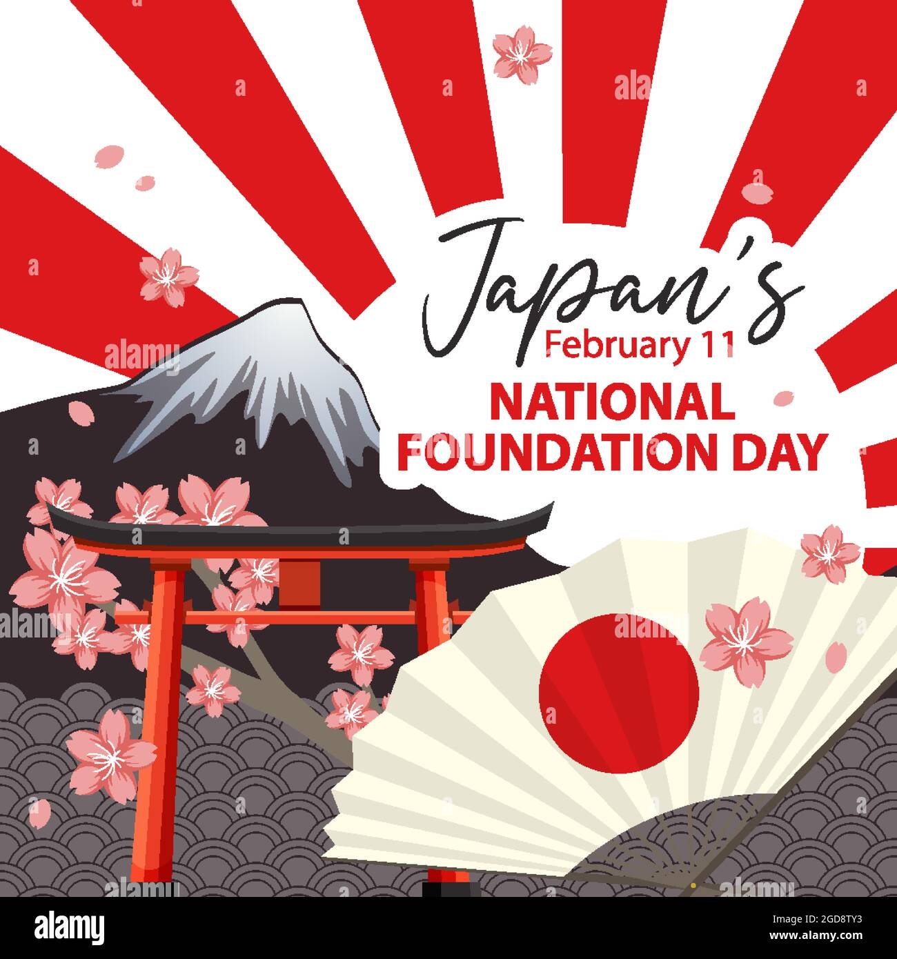 Japan's National Foundation Day banner with Mount Fuji and Torii Gate ...