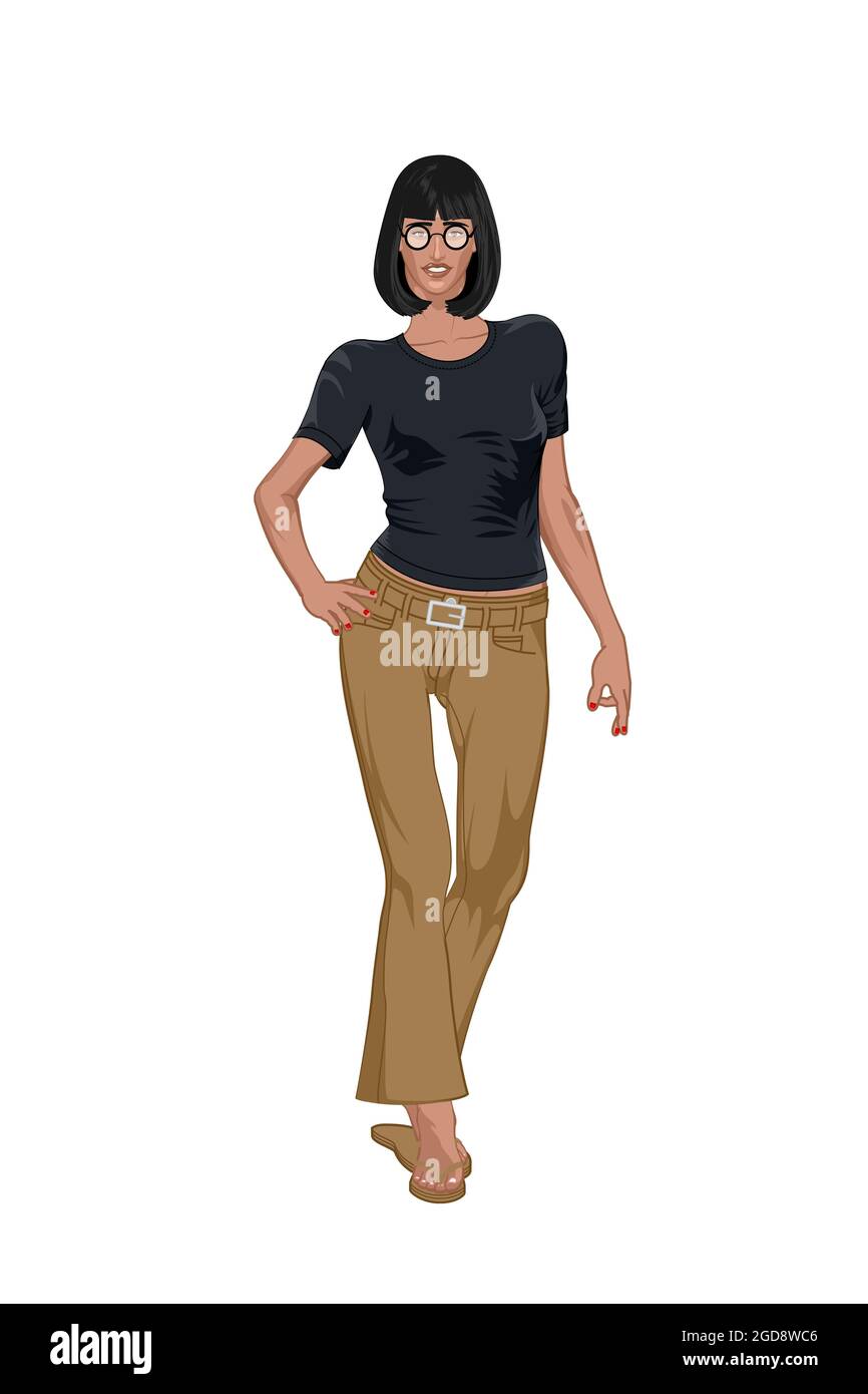 2d illustration of an elegant woman - Portrait of a fashionably dressed ...