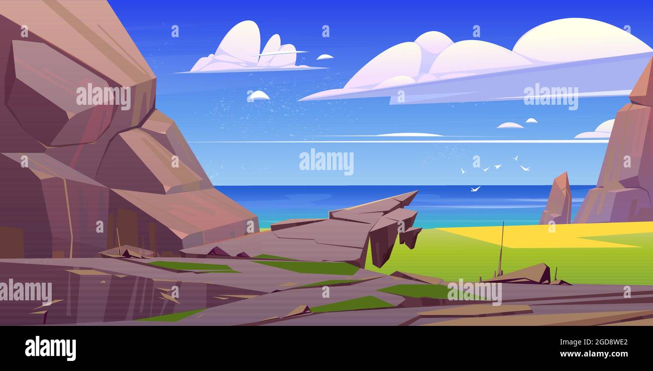 Ocean rocky landscape, sea nature with rocks Stock Vector Image & Art ...