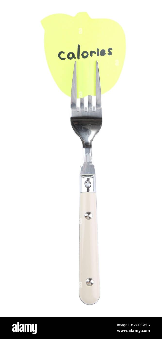 Note paper with message attached to fork, isolated on white Stock Photo ...