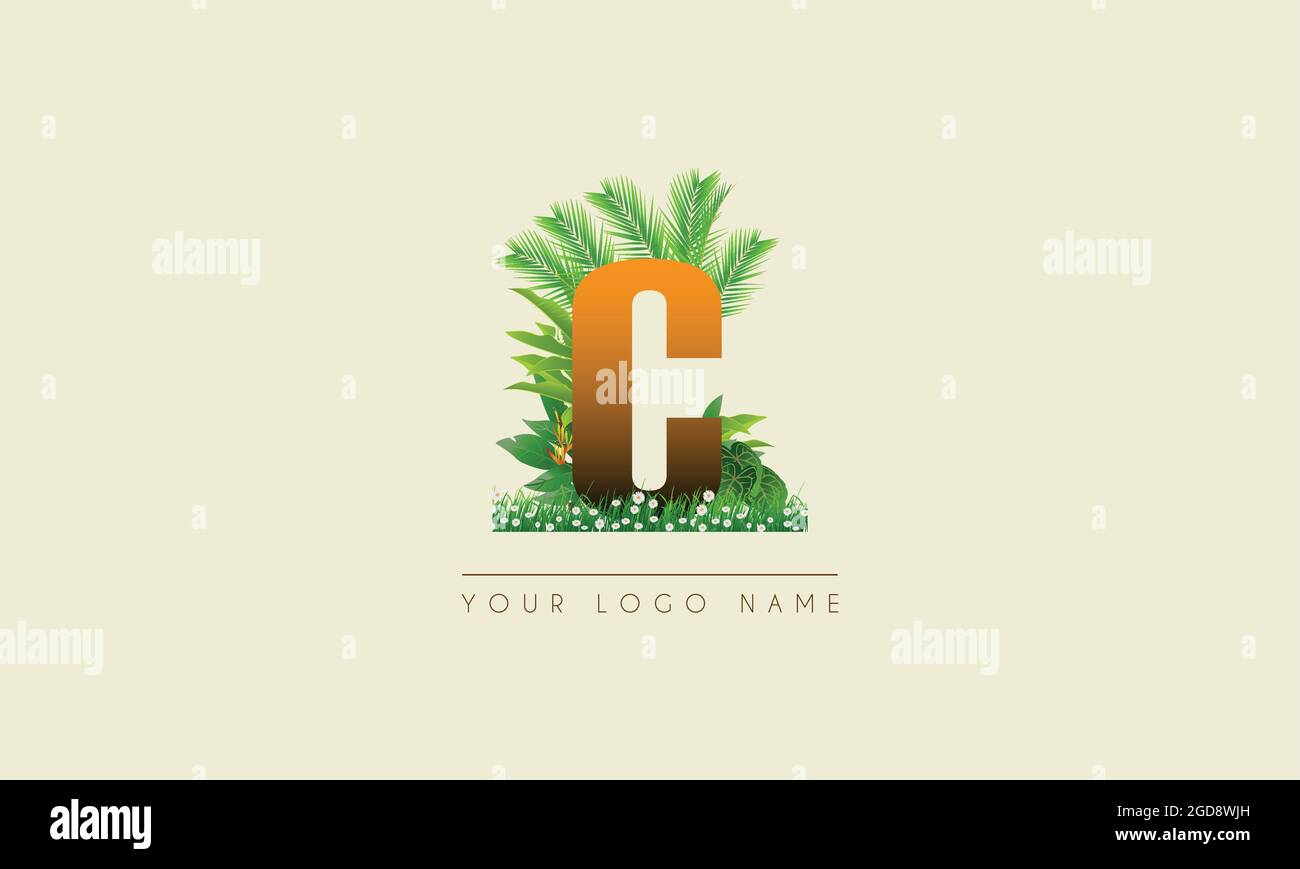 Initial Letter C Exotic Summer tropical Palm leaves refreshing Beach ...