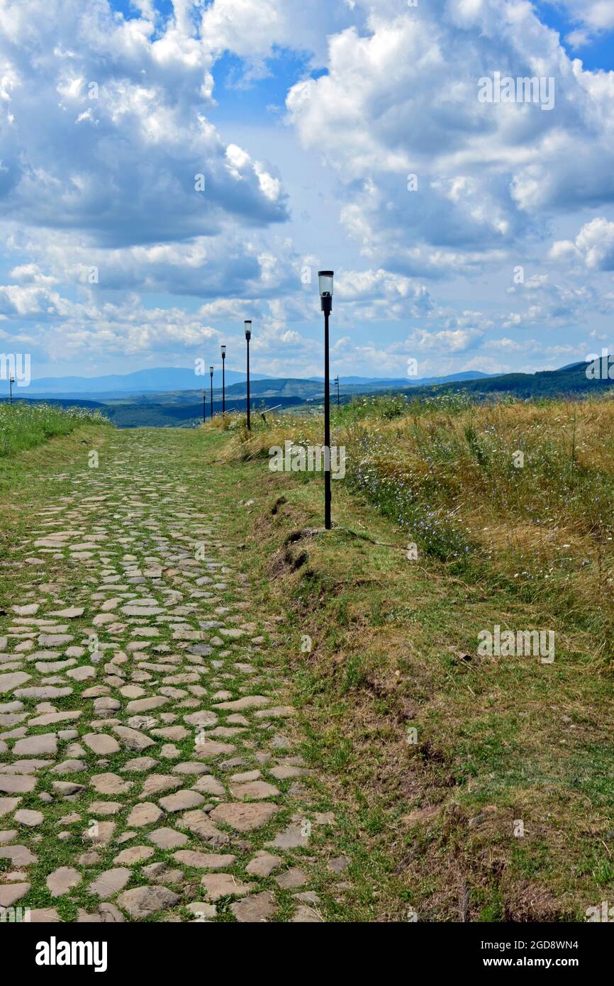 Paved Roman road at the Porolissum castrum, ancient Roman fort built at ...