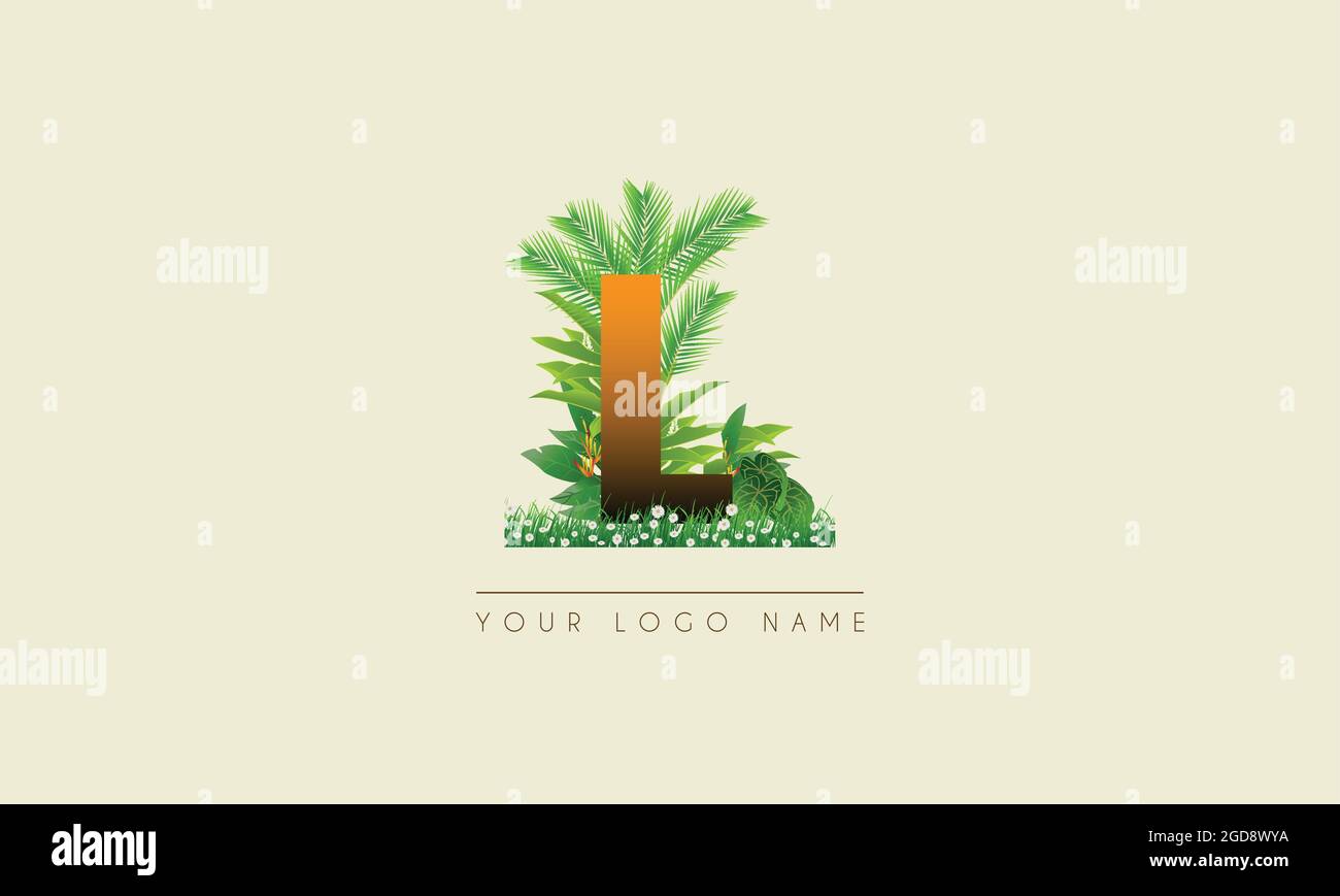 Initial Letter L Exotic Summer tropical Palm leaves refreshing Beach ...