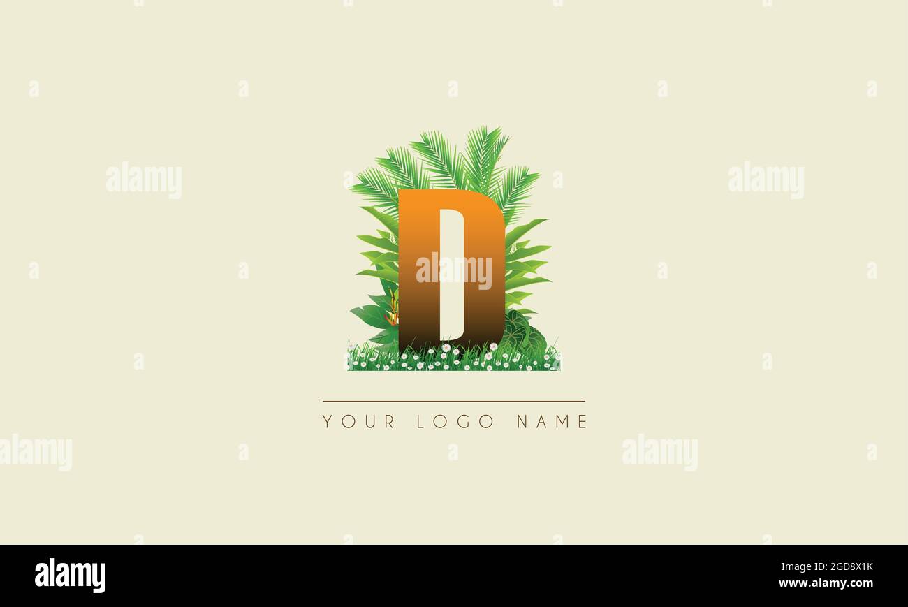 Initial Letter D Exotic Summer tropical Palm leaves refreshing Beach ...