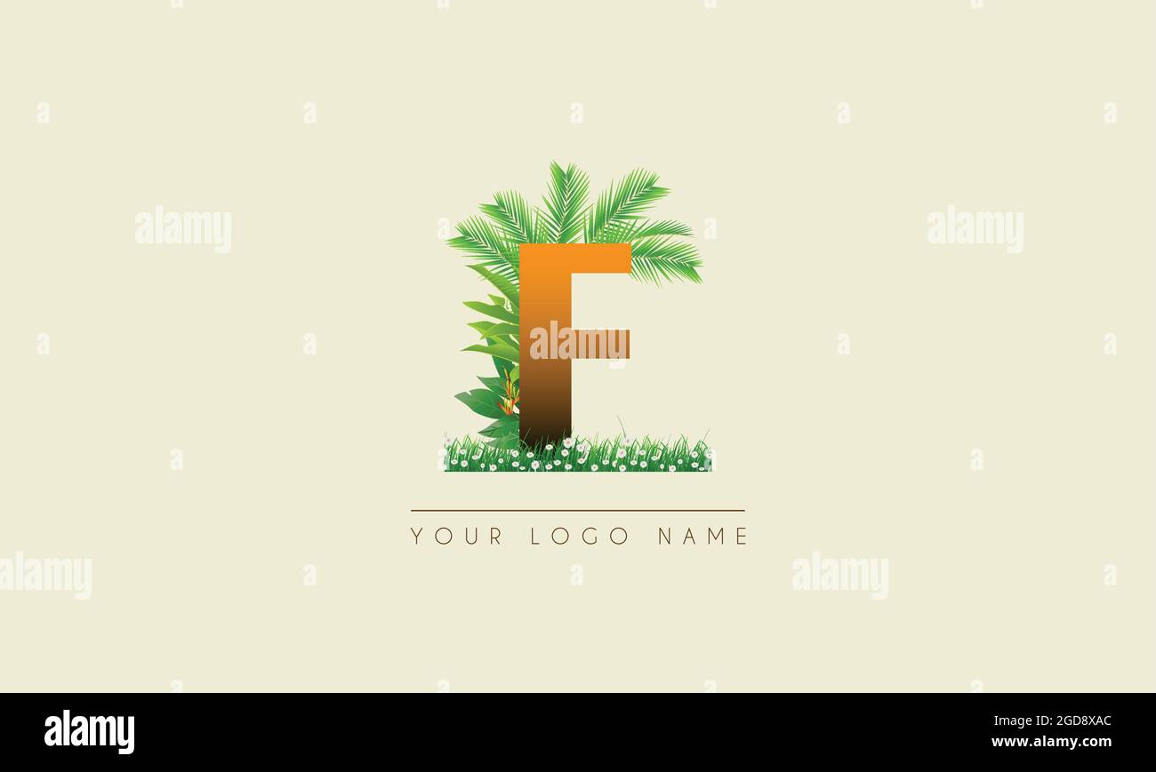 Initial Letter F Exotic Summer tropical Palm leaves refreshing Beach ...