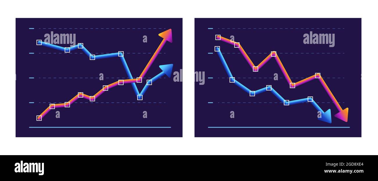 Business graph with two arrows moving up and down. profit growth and ...