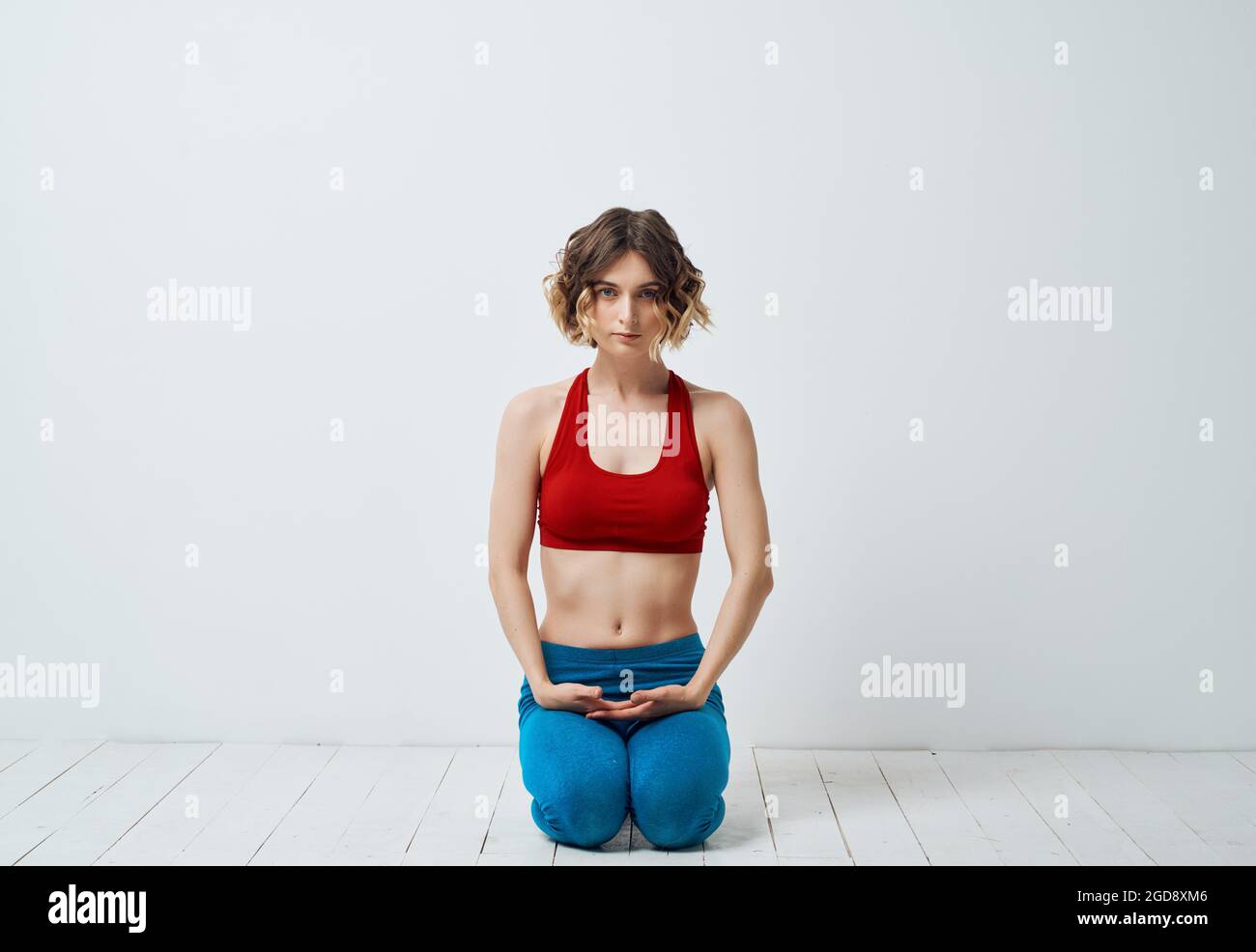 woman gymnast workout stretch isolated background Stock Photo - Alamy