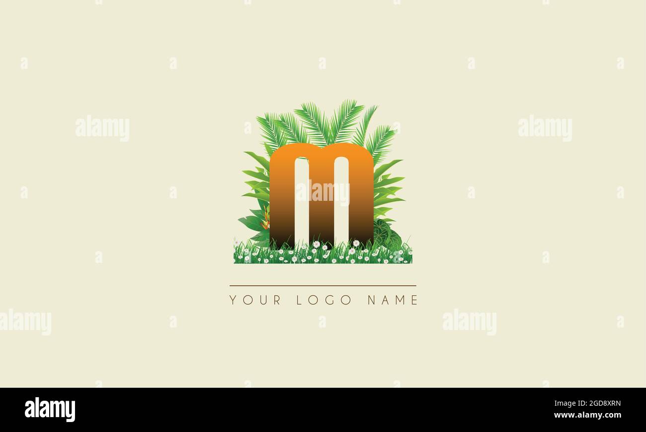 Initial Letter M Exotic Summer tropical Palm leaves refreshing Beach ...