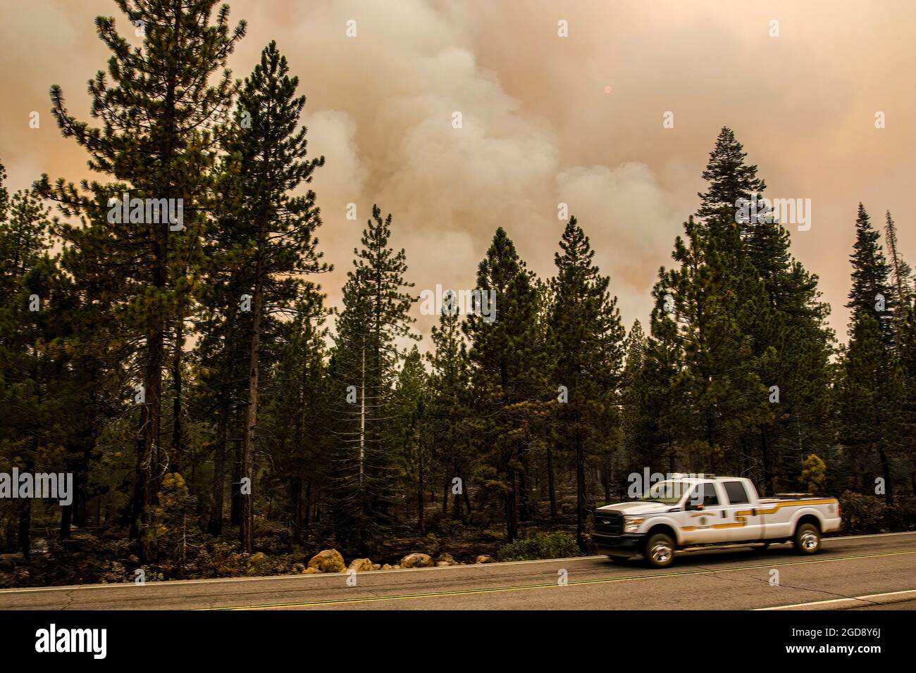 United States. 10th Aug, 2021. View of smoke from the Dixie fire. The ...