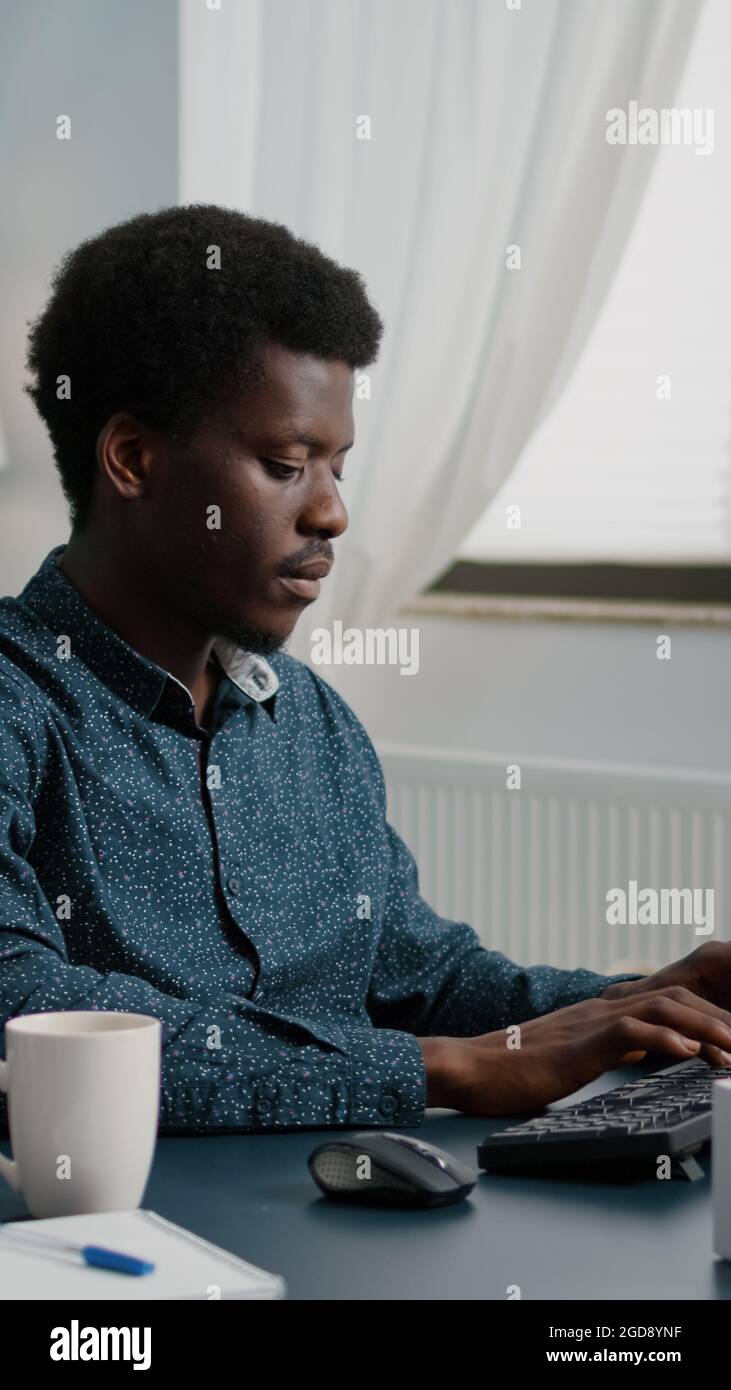 Confident remote african american black man worker doing his job from ...