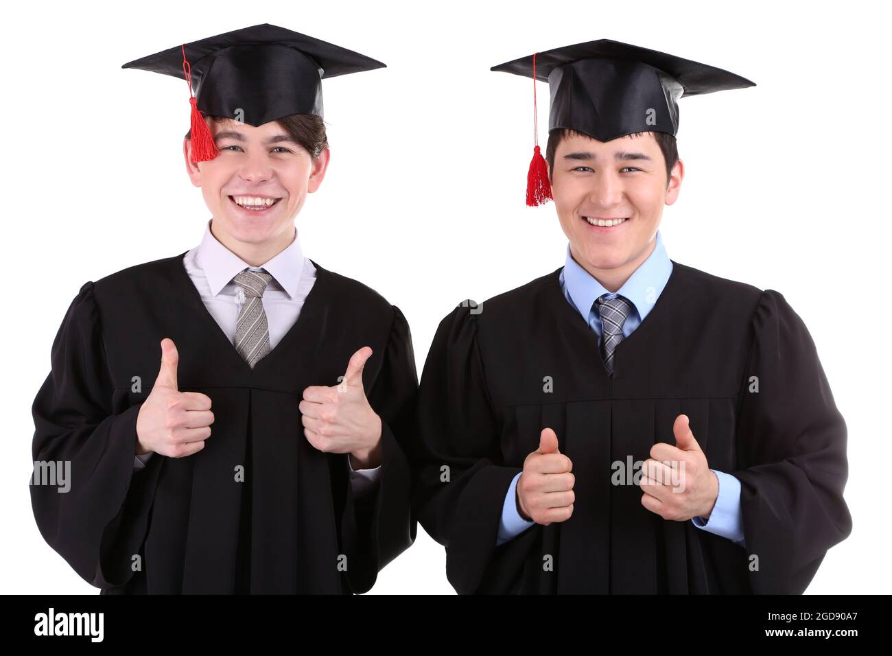 Two happy graduating students isolated on white Stock Photo - Alamy
