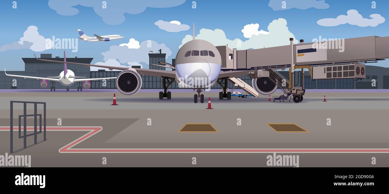 Airport, planes on the airport platform. Vector Stock Photo - Alamy