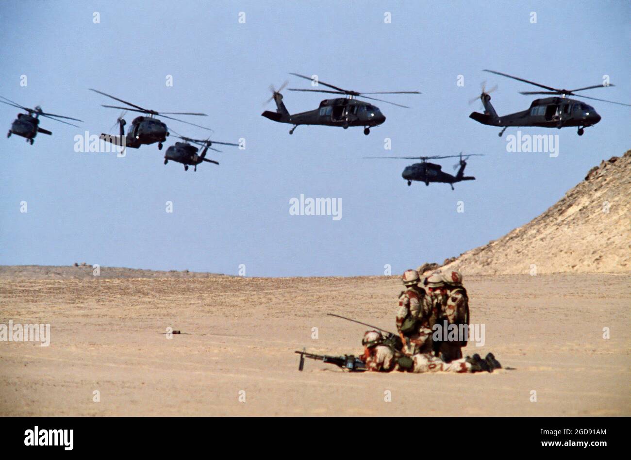 Six UH-60 Black Hawk helicopters of the 101st Airborne Division fly ...