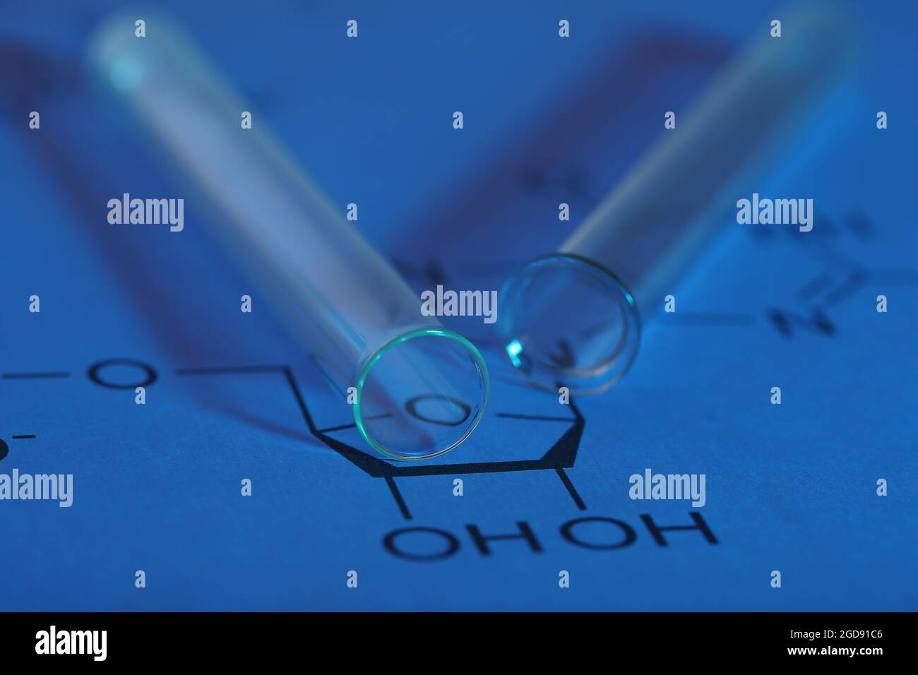 Test tubes and reaction formula, close-up Stock Photo - Alamy