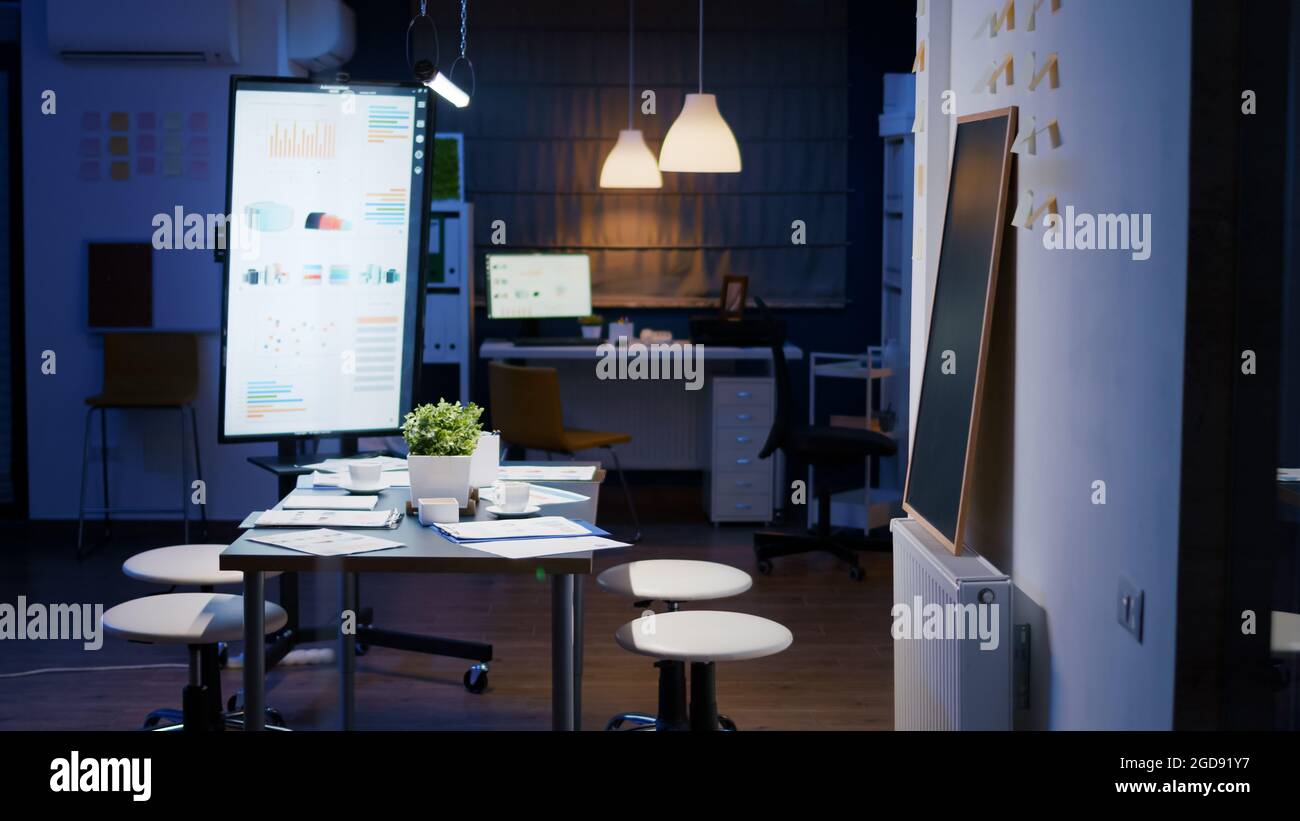 Empty business company office meeting room with nobody in it having ...