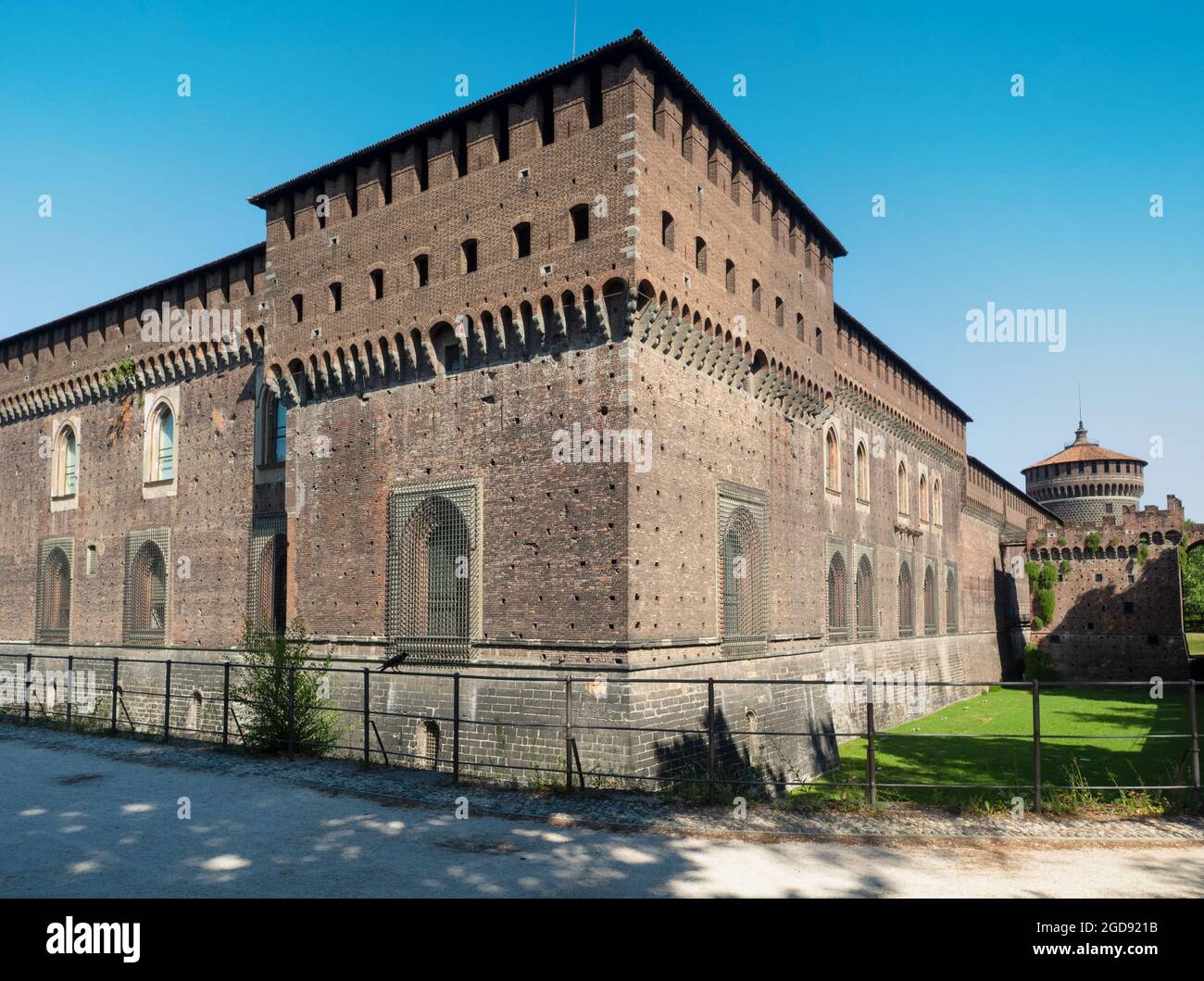 view of Sforza castle, castello Sforzesco, medieval building now a ...