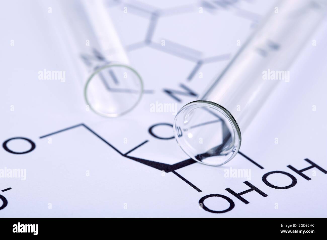 Test tubes and reaction formula, close-up Stock Photo - Alamy