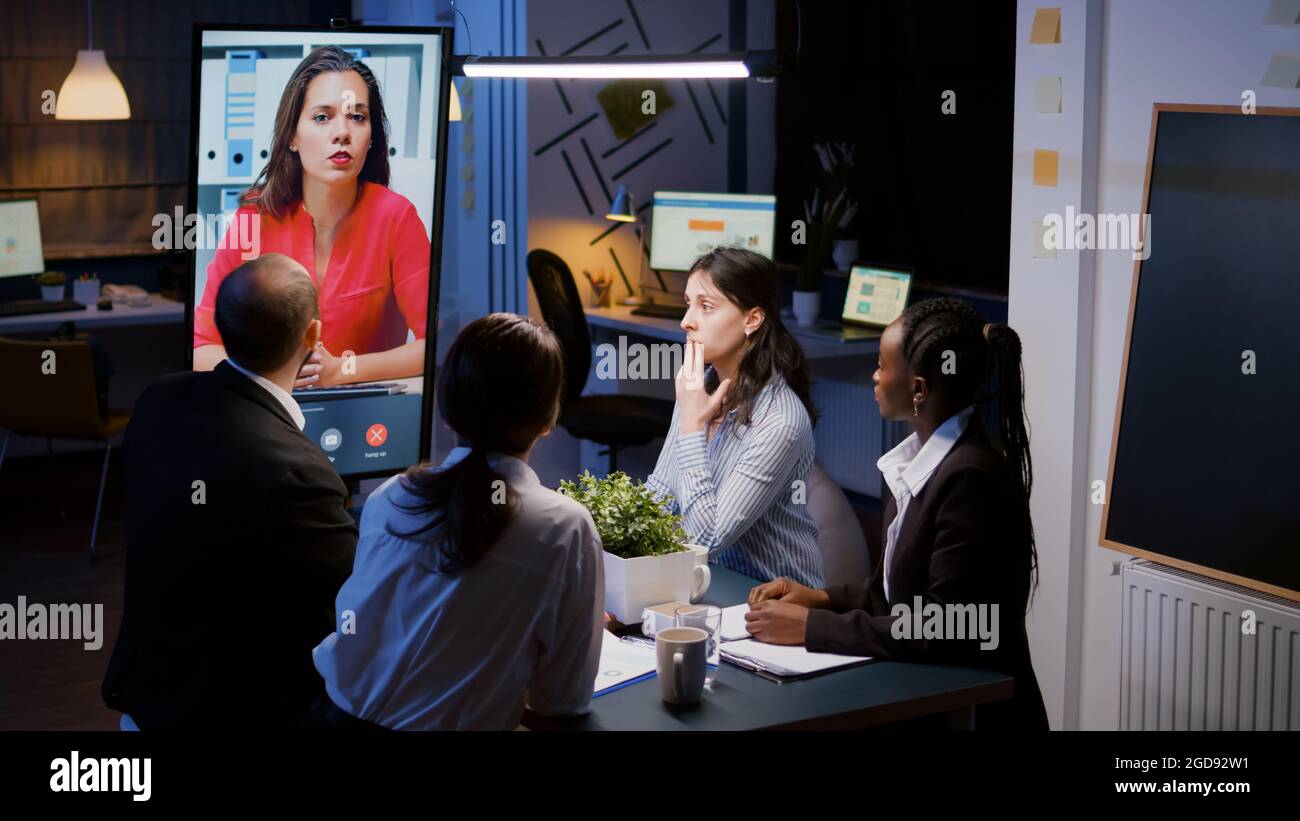 Workaholics diverse multi-ethnic teamwork having online videocall ...
