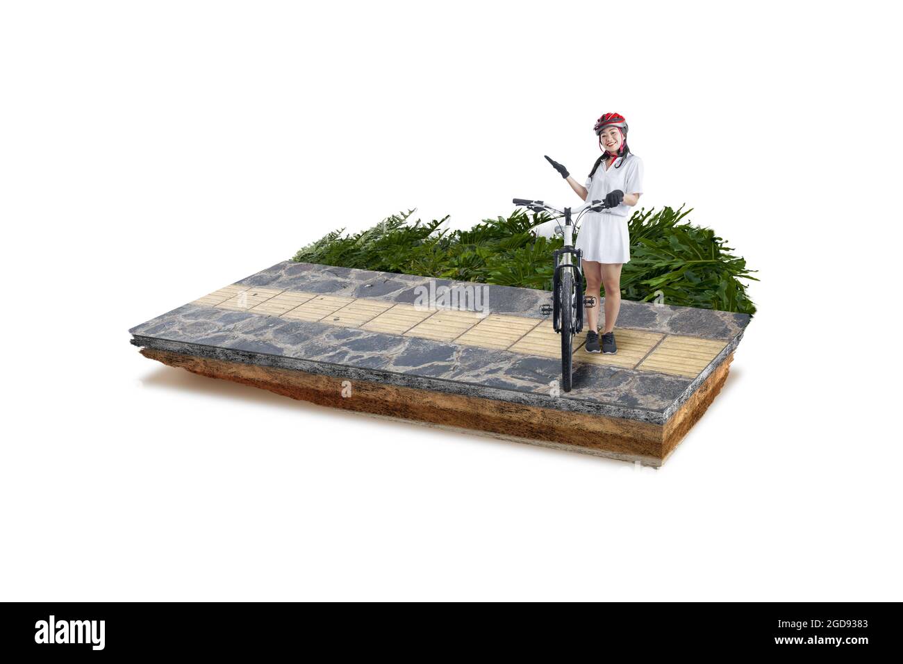 Underground soil layer of cross-section earth with Asian woman with a ...