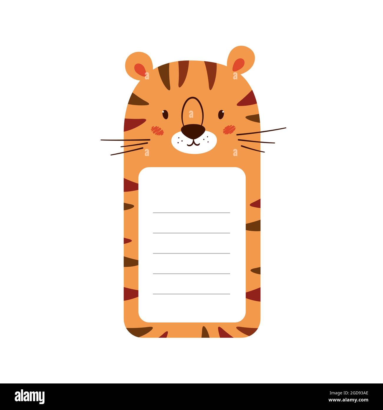 Note paper decorated tiger head. Cute animal sheet template for diary ...