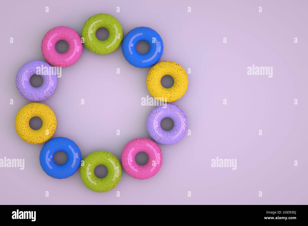 3D objects made of colorful donuts on an isolated pink background ...