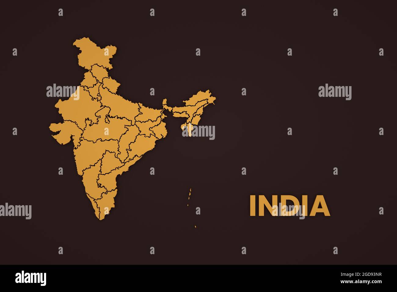 Illustration, a picture of a map of India on a brown background ...