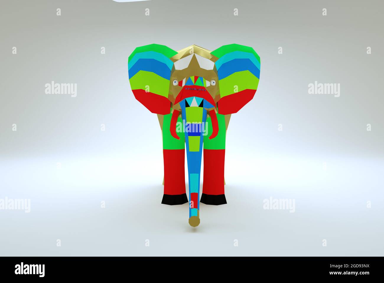 3d model of a multi-colored graphic elephant on a white isolated ...