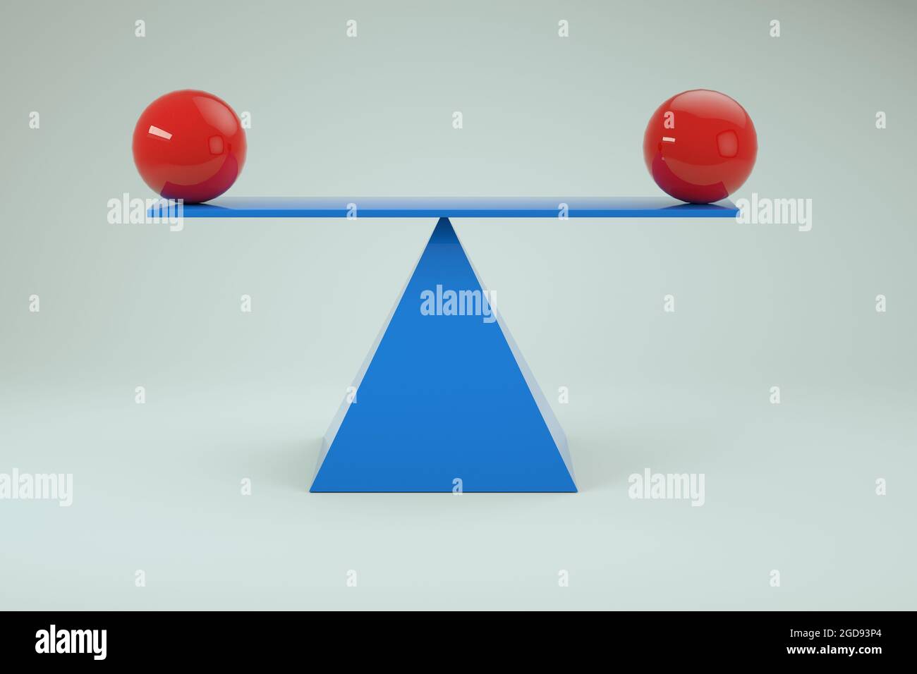 3d model of balancing red balls on a scale. Blue balancing scales with ...