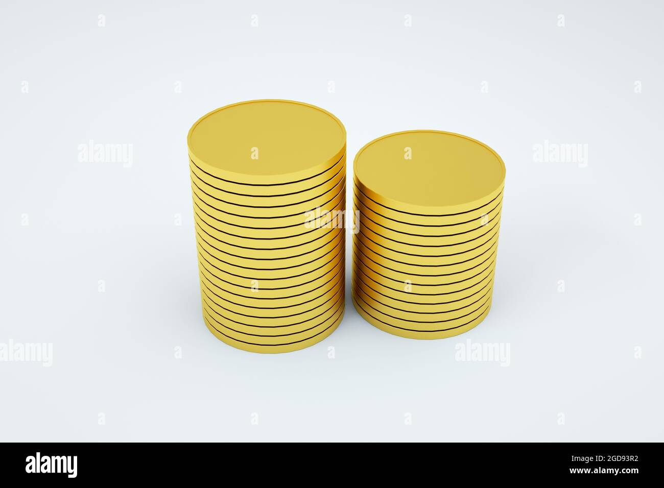 3D graphics, objects of gold coins, small things laid out in a column ...