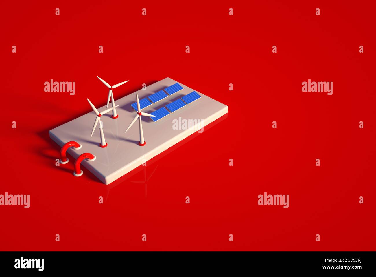 3D model of a power plant with solar panels and a wind farm. Solar ...