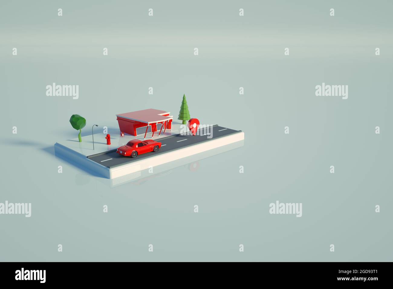 3D model of a red gas station. Object of a red gas station for cars on ...