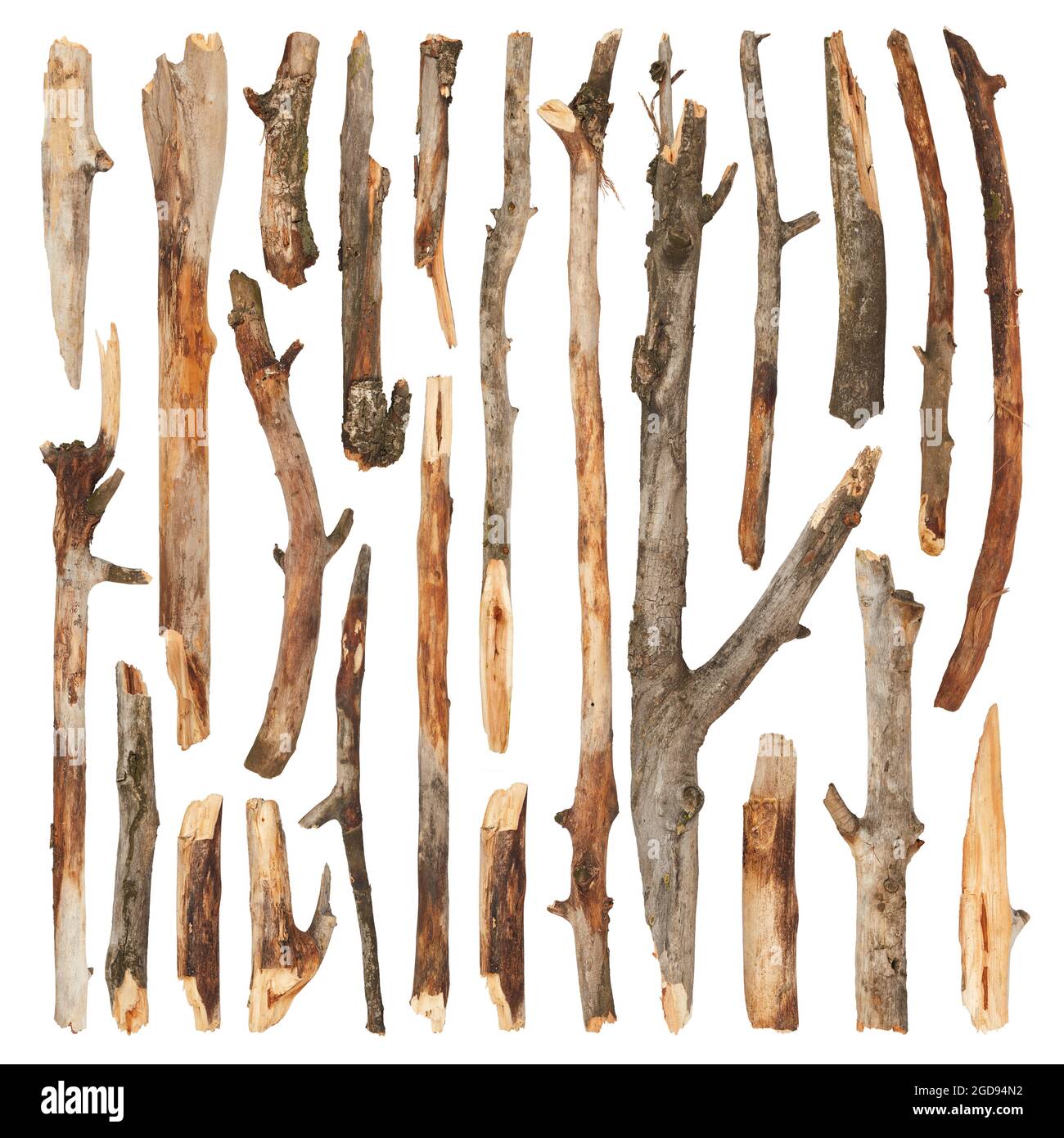 Set of tree sticks isolated on white background Stock Photo - Alamy