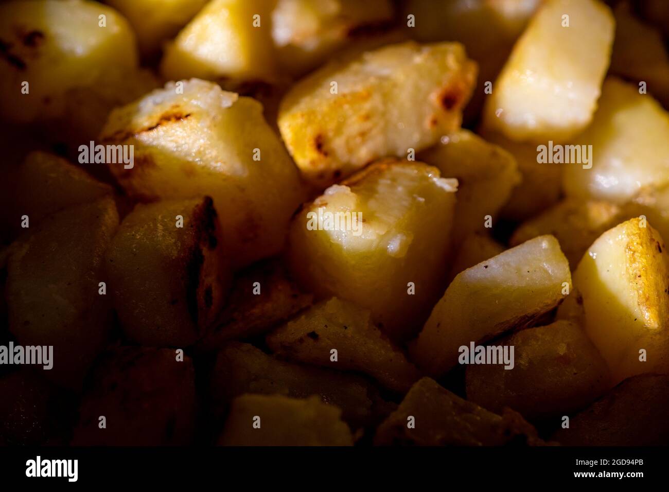 Cubed, fried new potatoes cooked straight from the garden. The variety ...