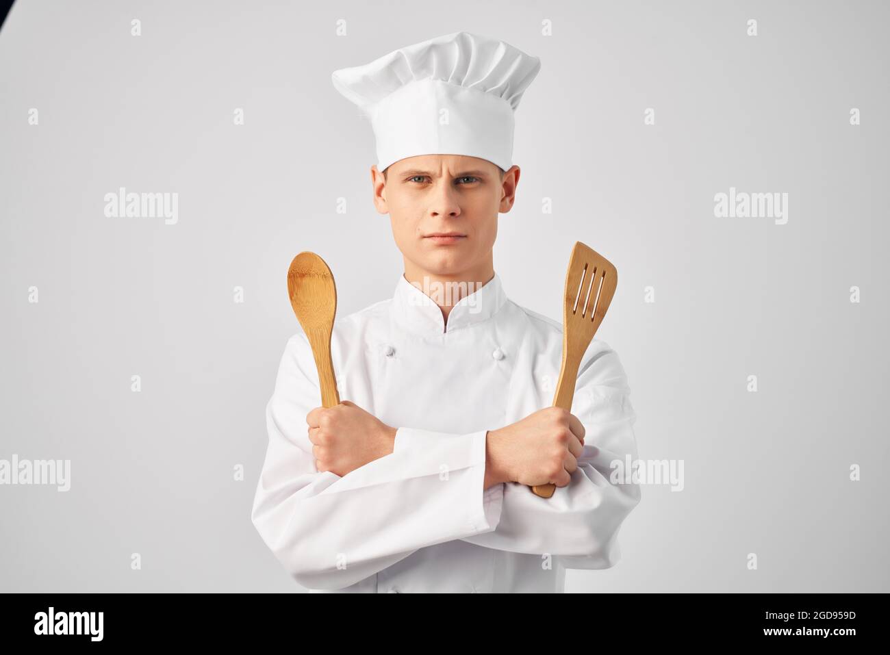male chef uniform kitchen supplies professional work staff Stock Photo ...