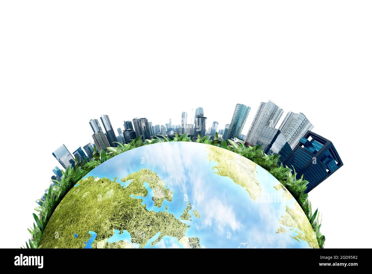 Earth with modern buildings and skyscrapers above it. Environment ...