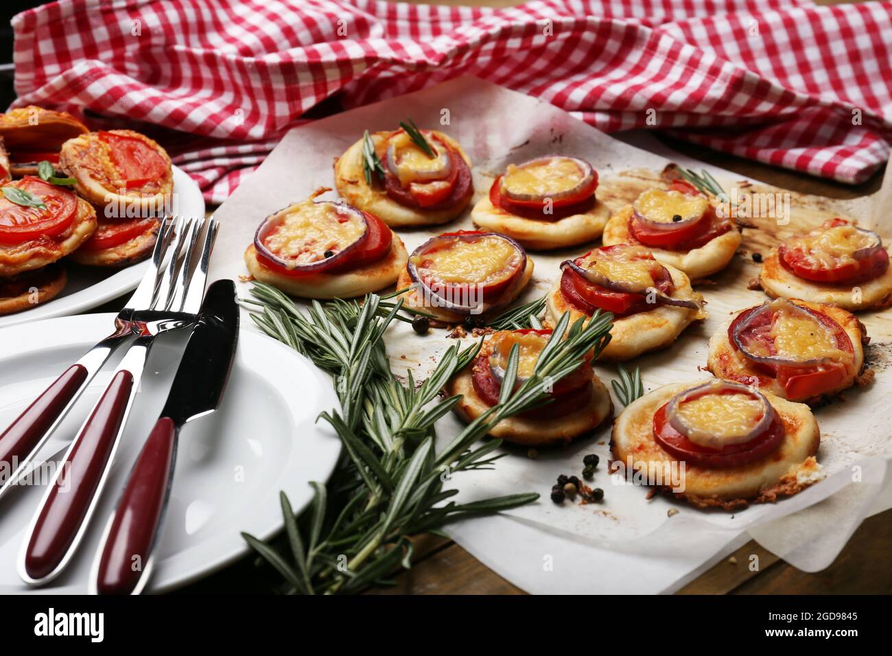 Small pizzas close up Stock Photo - Alamy