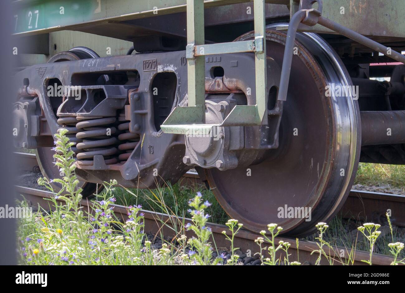 The undercarriage of the carriage with wheels and springs. Passenger ...